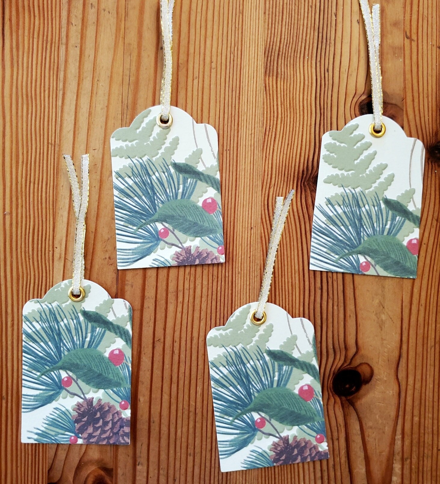 4 Unique Pine Cone Berry Greenery Gift Tags Upcycled From - Etsy