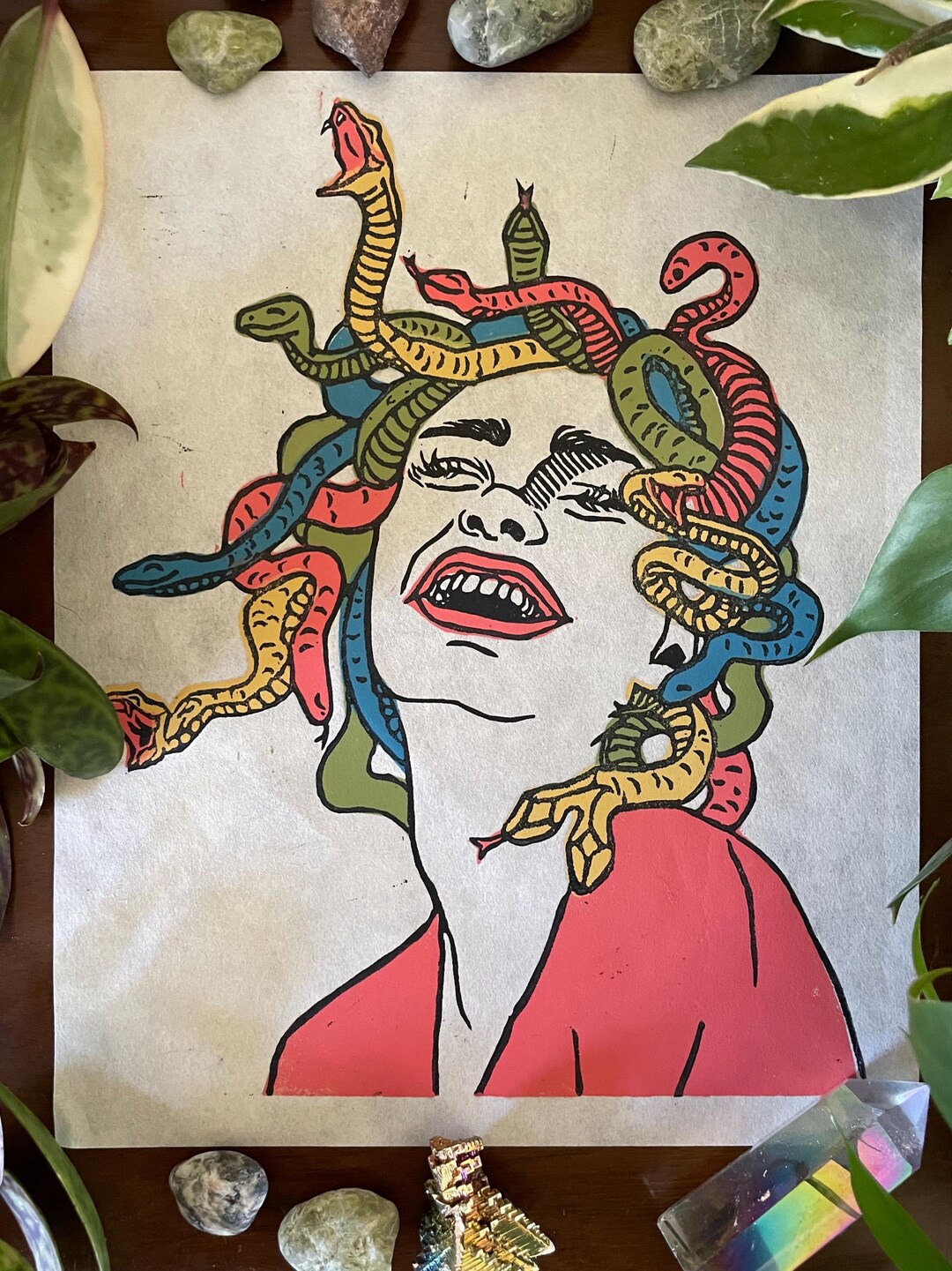 Smiling Medusa | Hand-carved Block Print - Etsy