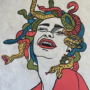 Smiling Medusa | Hand-carved Block Print - Etsy