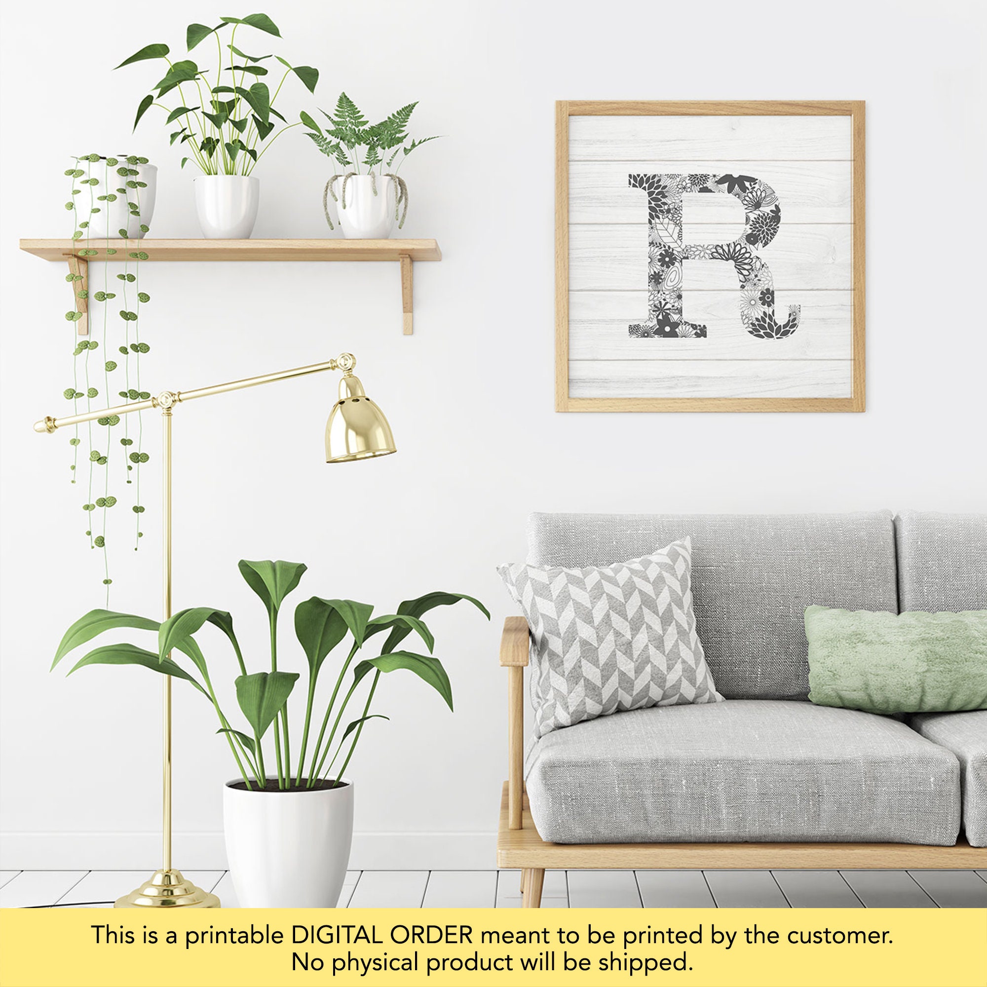 Letter R Wall Decor Gray R Print Wood Letter R Printable | Etsy