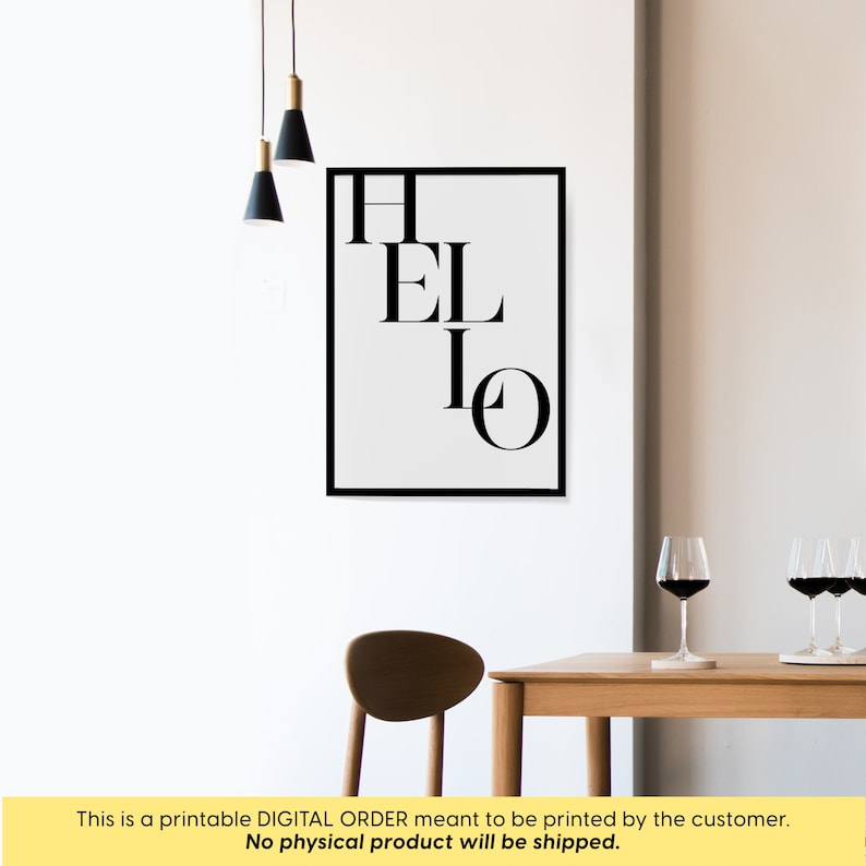 Hello Sign Hello Printable Hello Wall Art Hello Sign for - Etsy