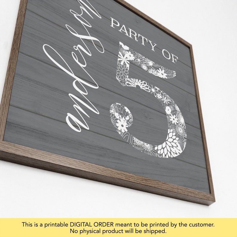 Party of 5 Printable Party of Five Sign Family Number | Etsy
