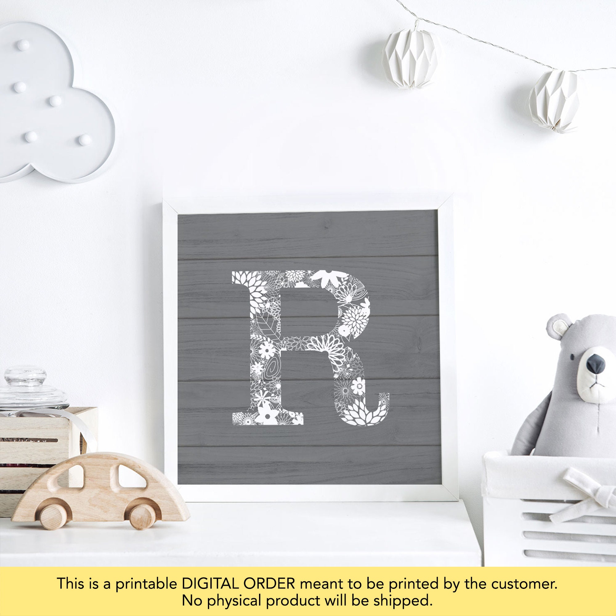 Letter R Wall Decor Gray R Print Wood Letter R Printable | Etsy