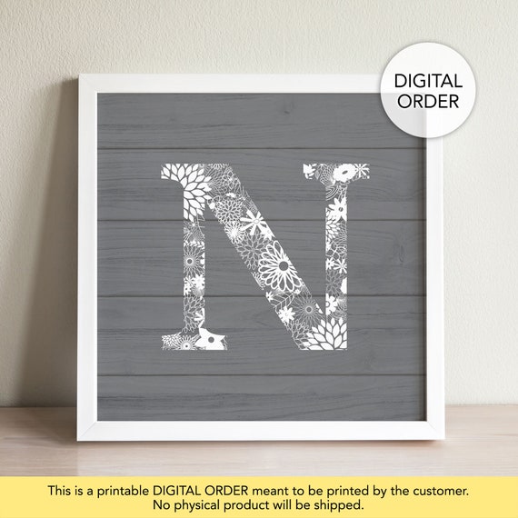Letter N for Wall Rustic Letter N Gray Letter N Printable | Etsy