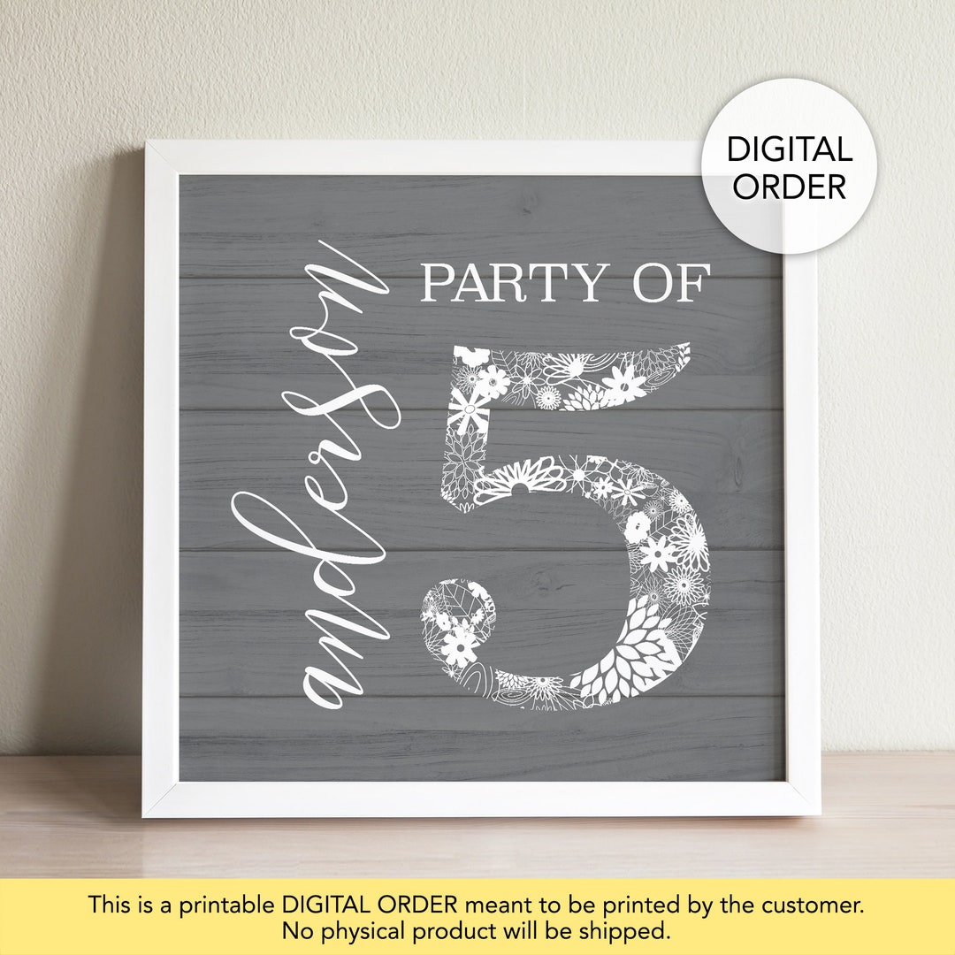 Party of 5 Printable, Party of Five Sign, Family Number Printable ...