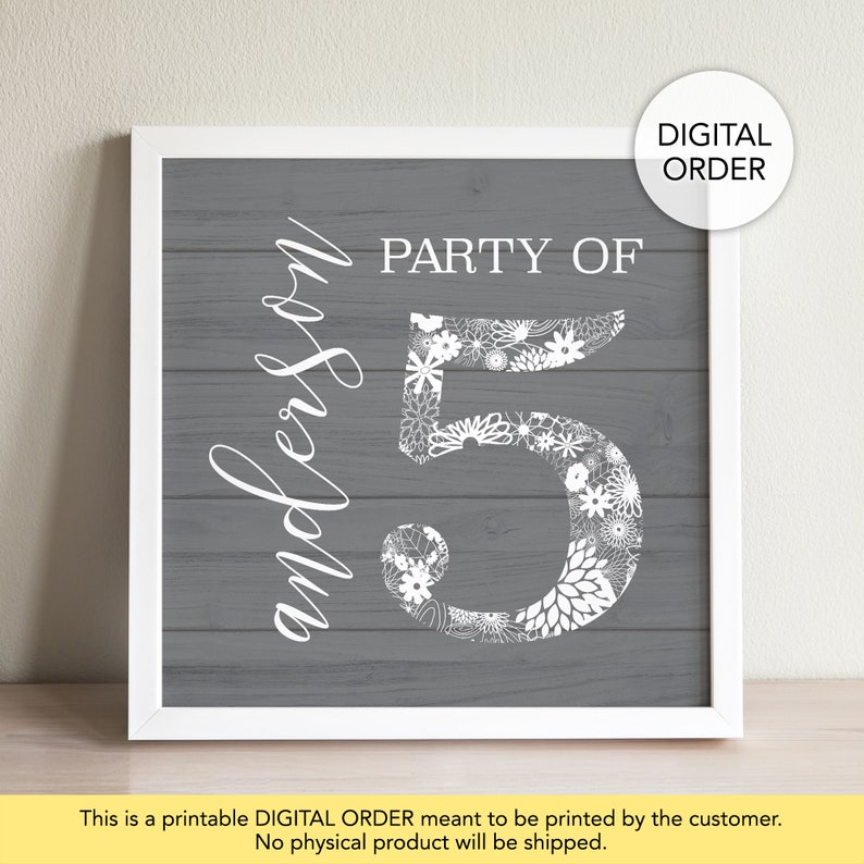 Party of 5 Printable Party of Five Sign Family Number | Etsy