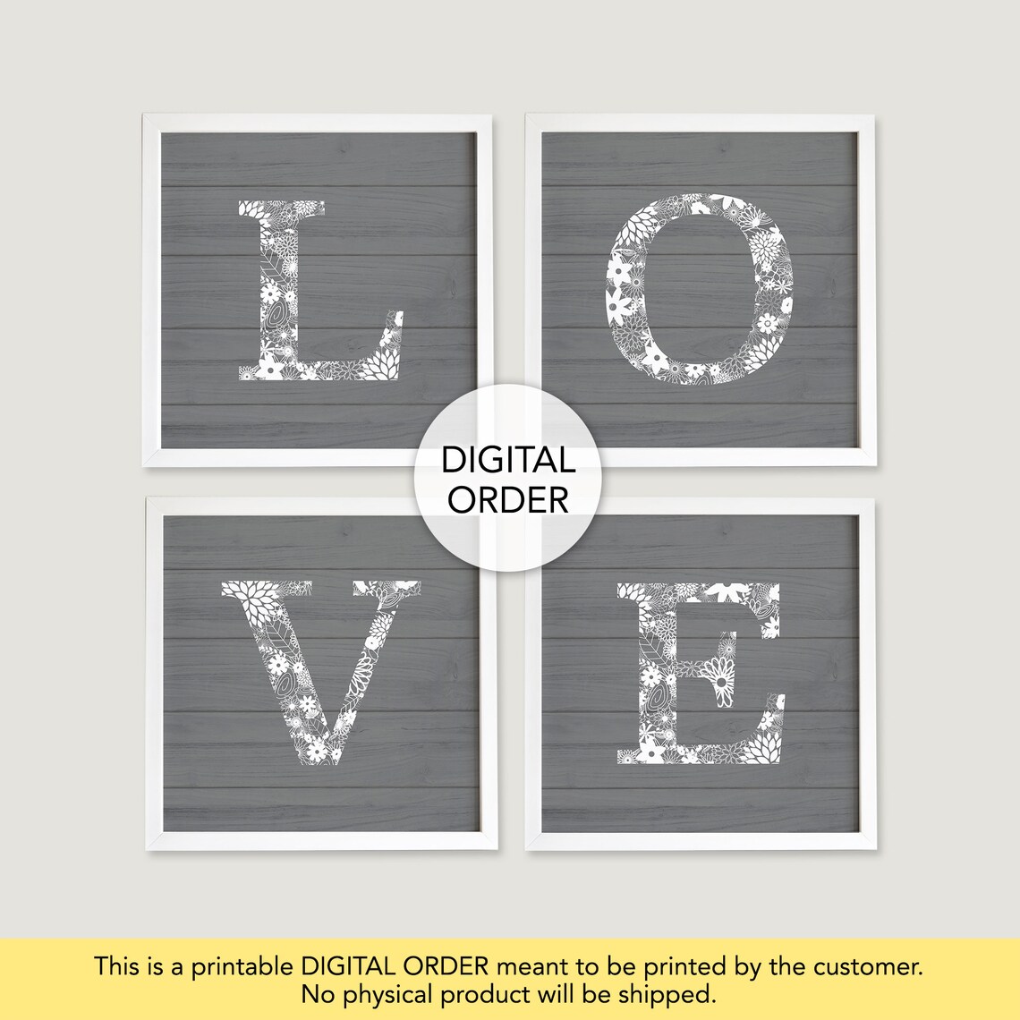 Love Letters Wall Decor Floral Letter Print Set of 4 Framed | Etsy