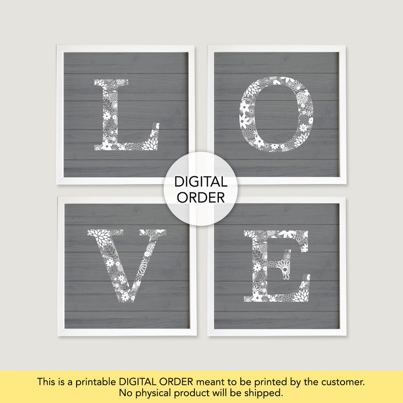Love Letters Wall Decor Floral Letter Print Set of 4 Framed - Etsy