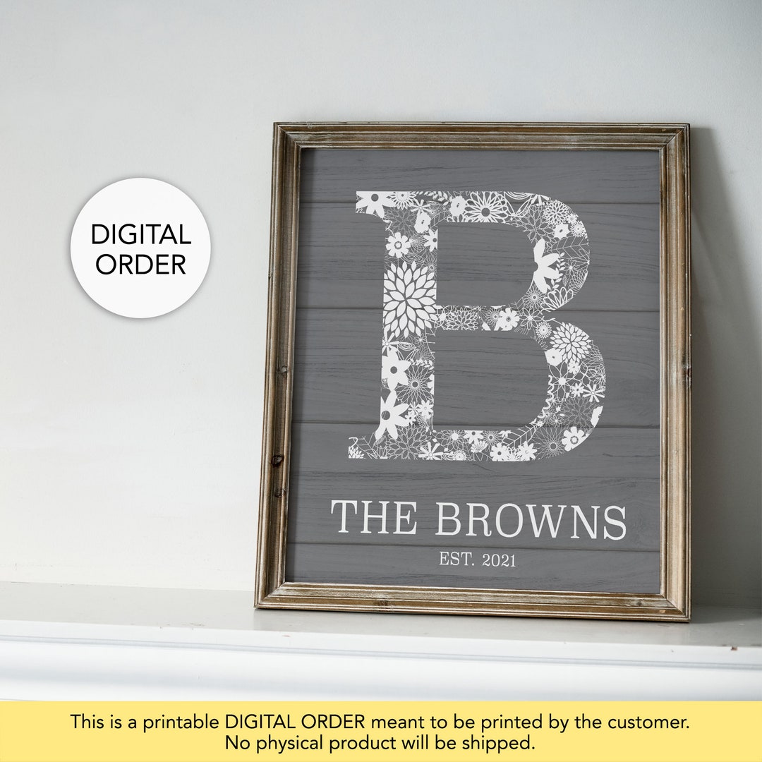 Last Name Letter Sign Personalized Last Name Print Last Name Initial