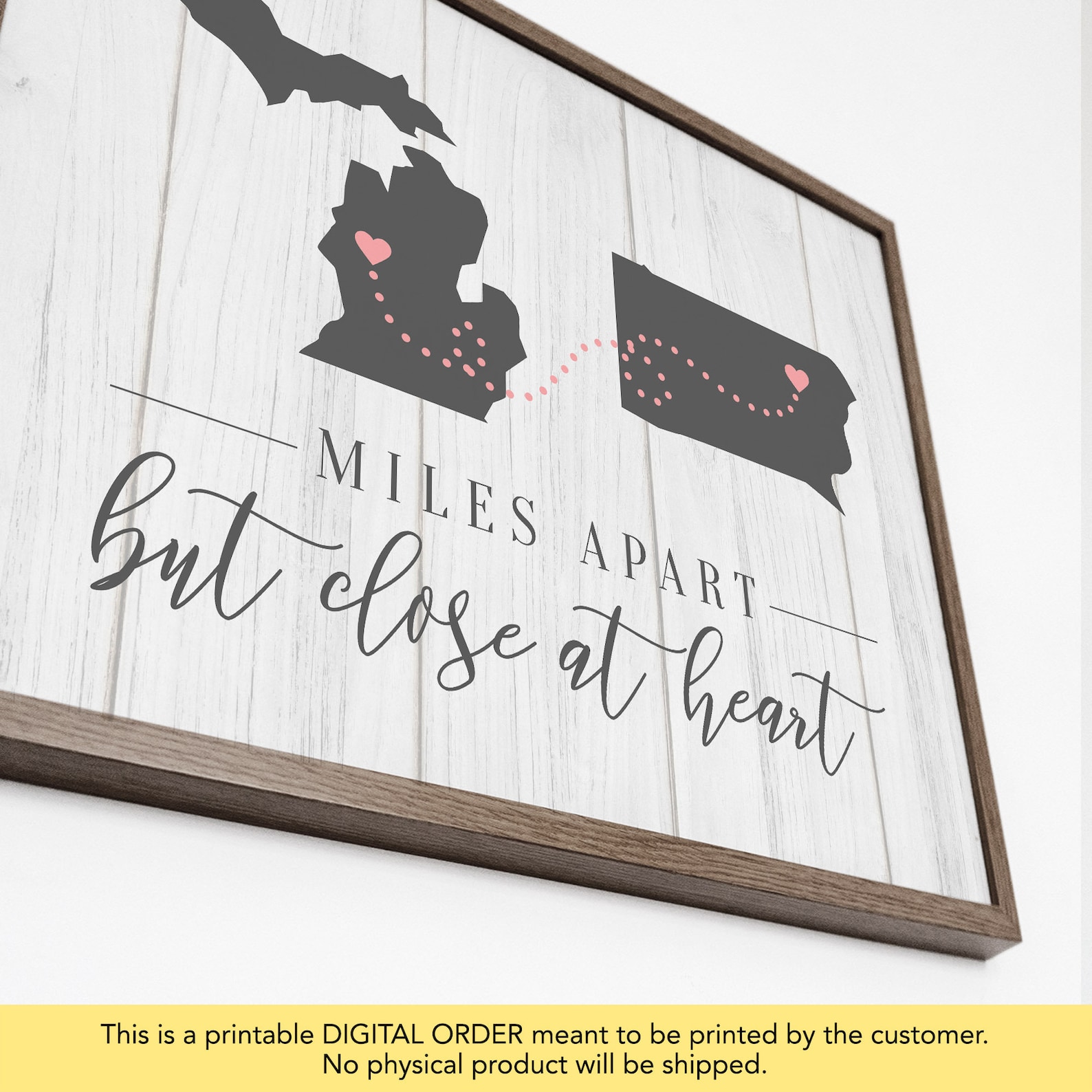 Miles Apart but Close at Heart Long Distance Print Custom | Etsy