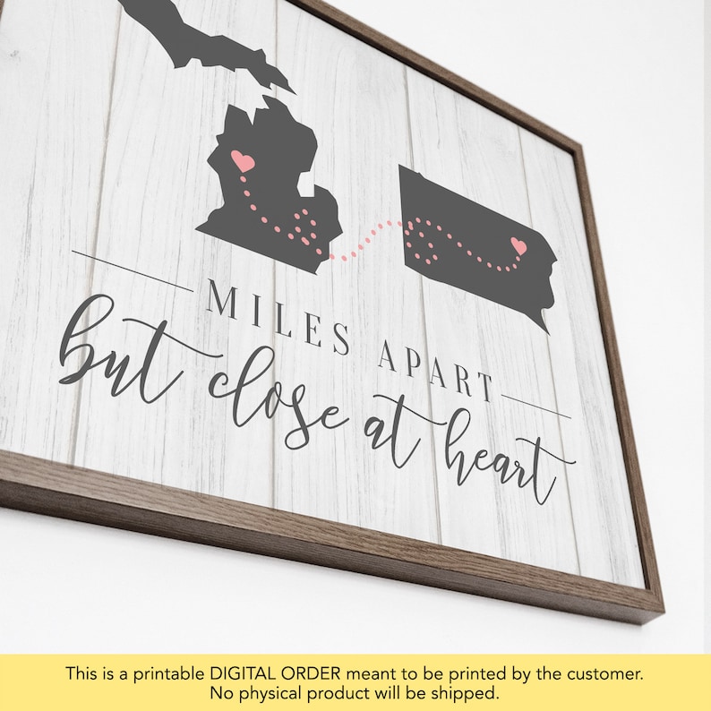 Miles Apart but Close at Heart Long Distance Print Custom | Etsy
