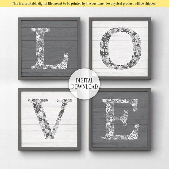 Love Letters Wall Decor Floral Letter Print Set of 4 Framed | Etsy