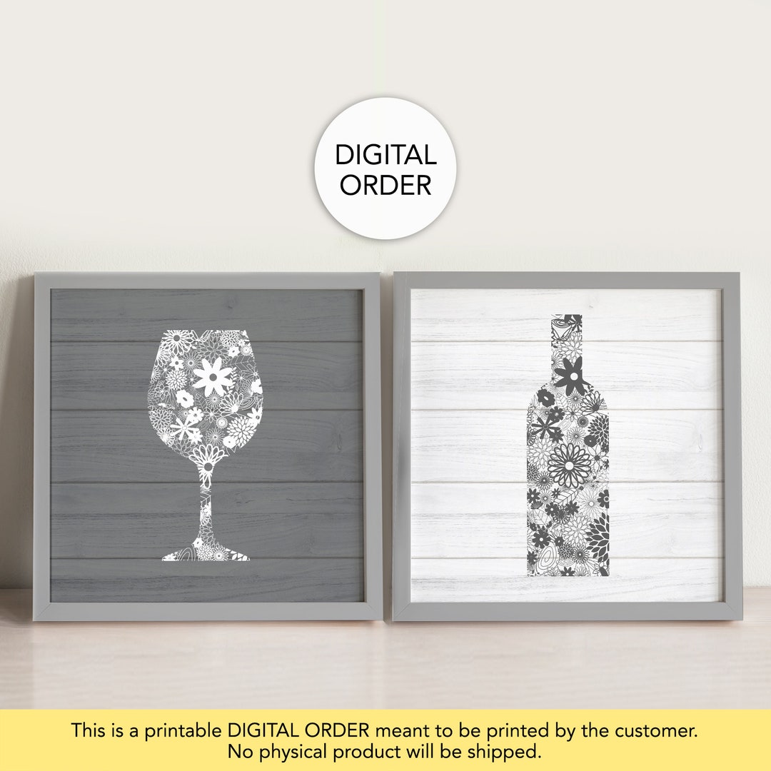 Wine Printable Wall Art, Wine Decor Set of 2, Wine Print Download ...