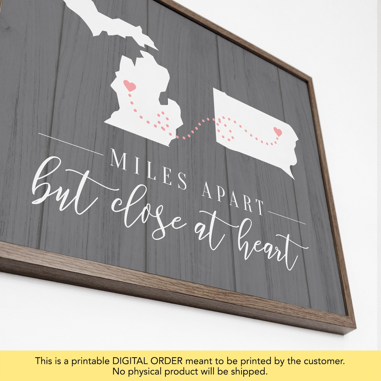 Miles Apart but Close at Heart Long Distance Print Custom | Etsy