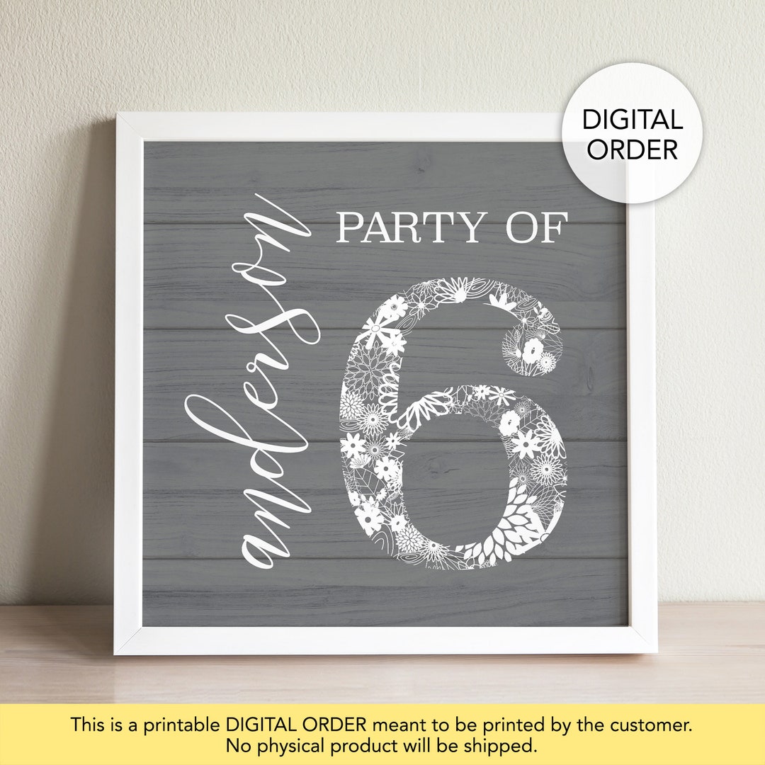 Party of Six Sign, Party of 6 Wood Sign, Custom Family Printable ...