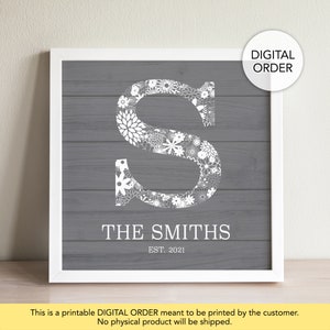 Last Name Letter Sign, Personalized Last Name Print, Last Name Initial ...