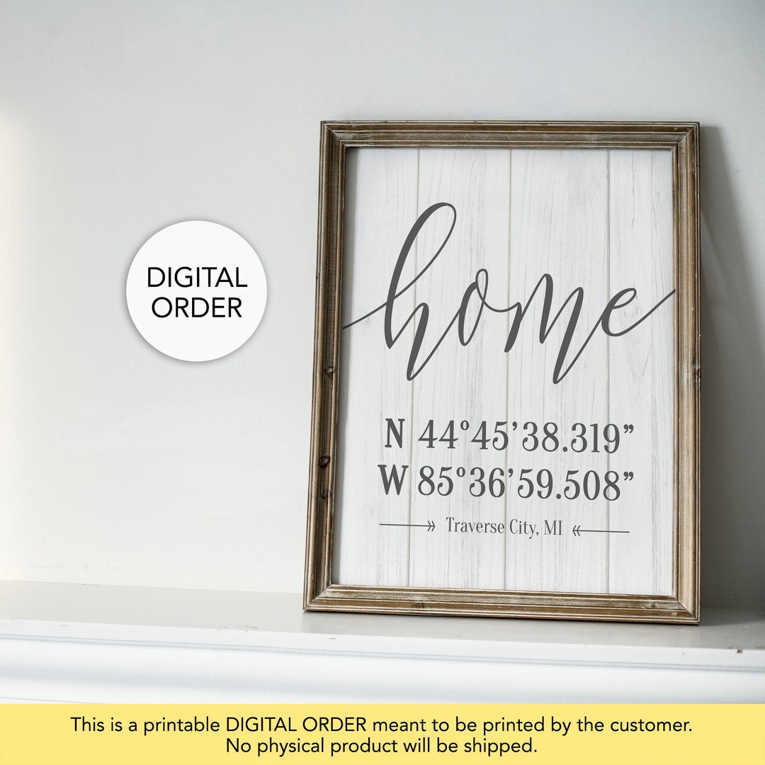 Home Coordinates Sign, Latitude Longitude Print, GPS Coordinates Gift ...