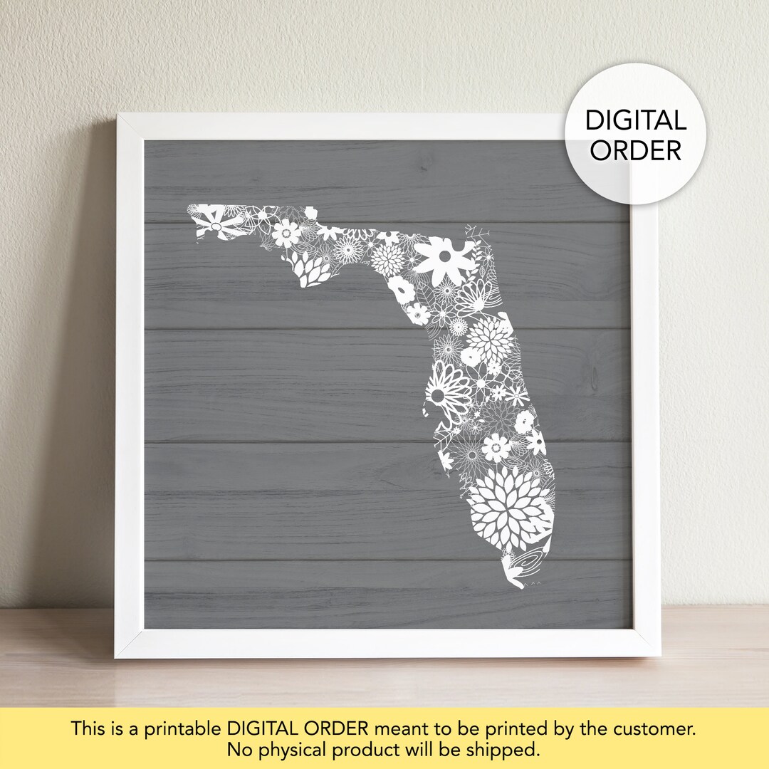 Florida Printable, Florida State Print, Florida Floral Print, State ...