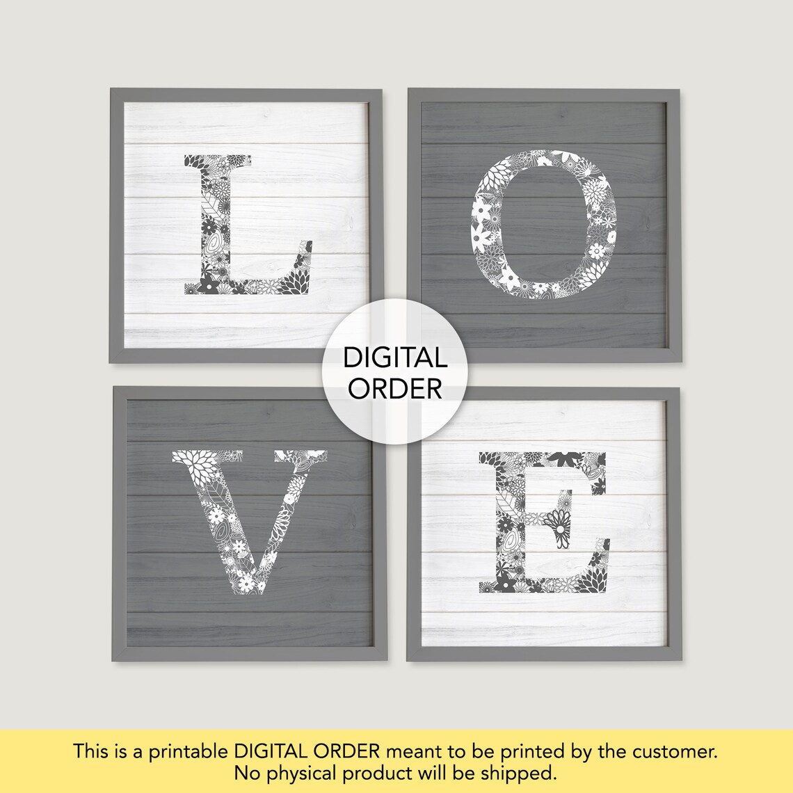 Love Letters Wall Decor Floral Letter Print Set of 4 Framed | Etsy