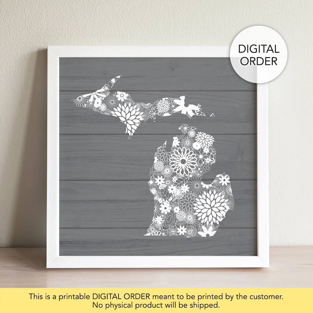 Michigan Printable, Michigan Wall Art, State of Michigan Art, Michigan ...