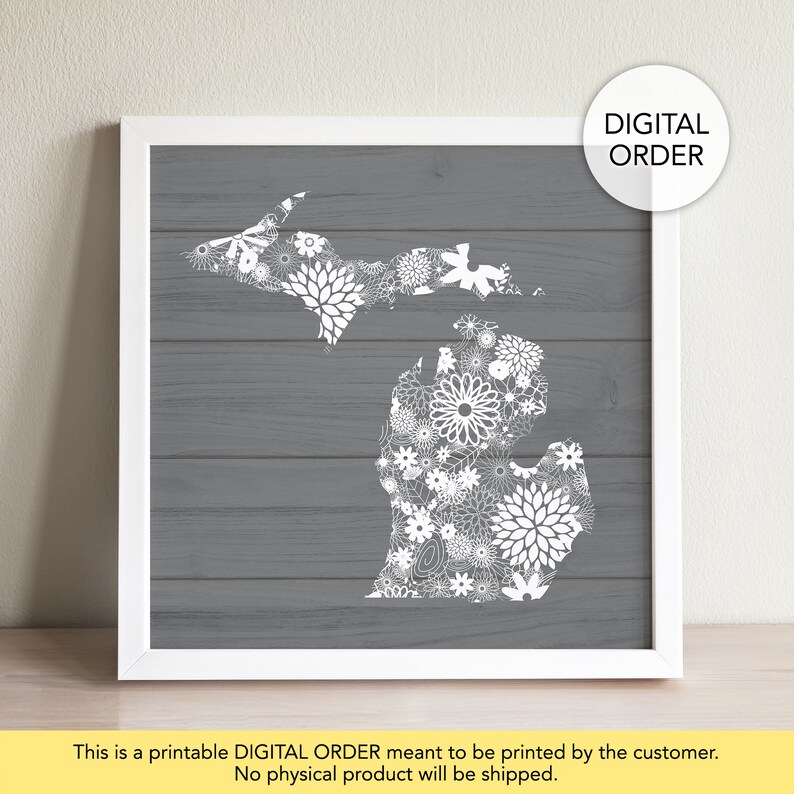 Michigan Printable Michigan Wall Art State of Michigan Art - Etsy