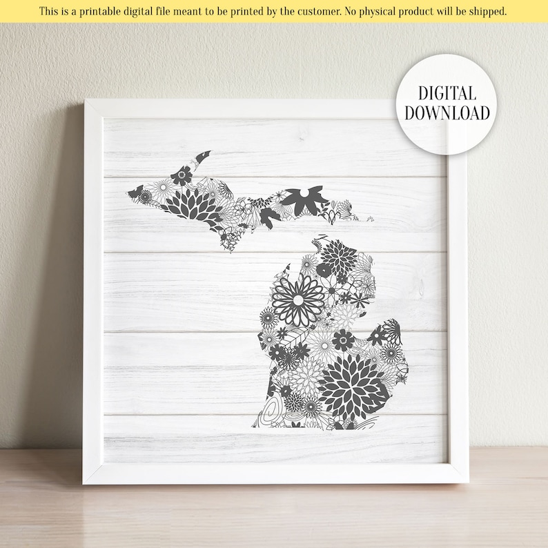 Michigan Printable Michigan Wall Art State of Michigan Art | Etsy