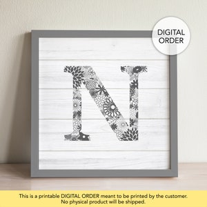 Letter N for Wall, Rustic Letter N, Gray Letter N, Printable Letter N ...