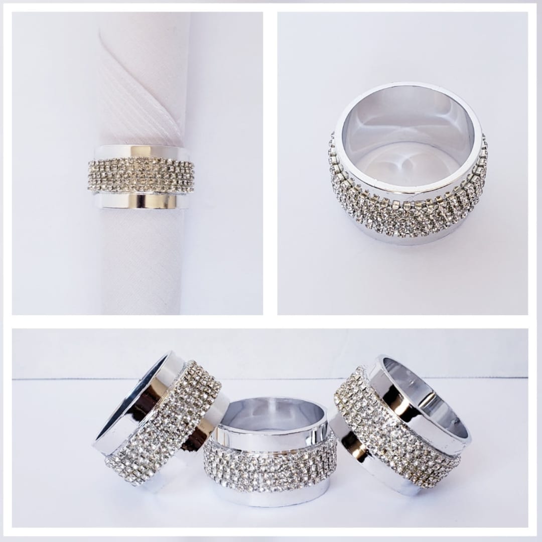 Bling Silver Rhinestone Plastic Napkin Ring Holder, Wedding Napkin ...