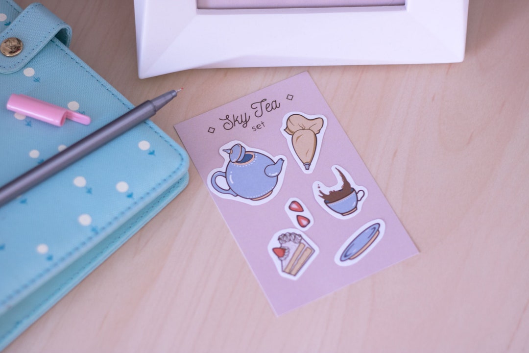 Sky Tea Set Stickers Tea Time Digital Art Colorfull Illustrated ...
