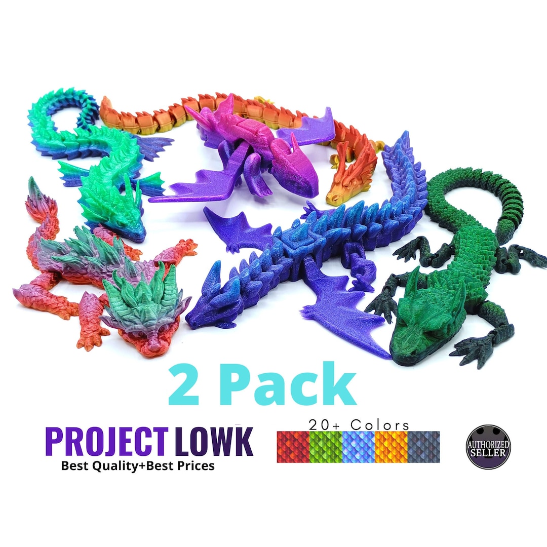 2 Pack Dragon Flexi Fidget Dragon Articulated Fidget Desk Toys 3D Print ...