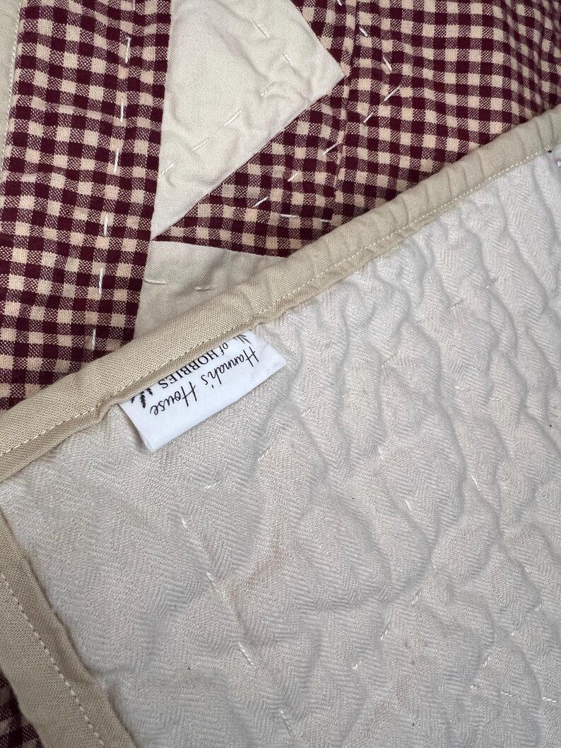 Hand Quilted Sawtooth Star Baby Quilt / Wall Hanging | Burgundy Gingham ...