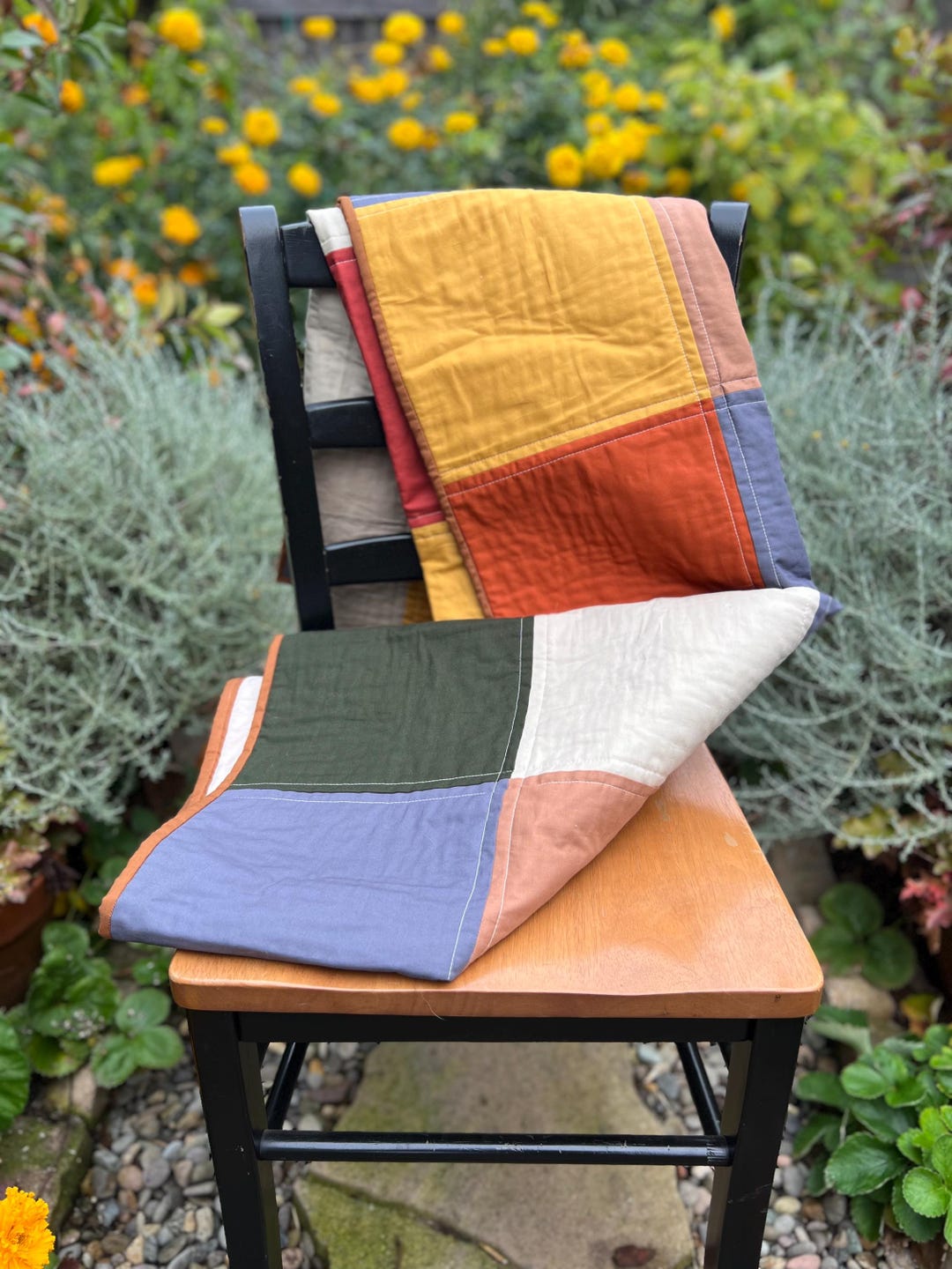 Handmade Earth Tone Patchwork Quilt - Modern Boho Throw Blanket - Baby ...
