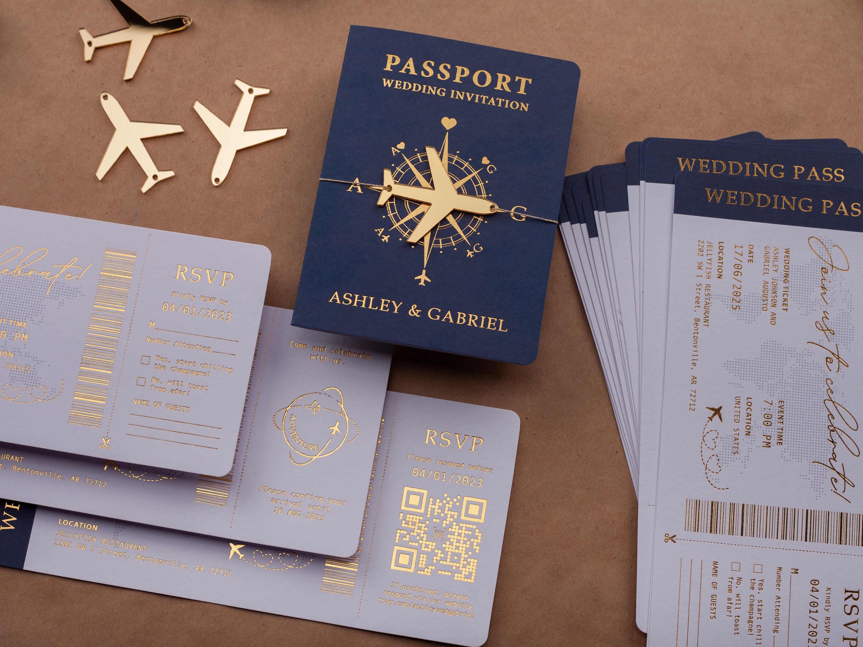 Destination Wedding Passport Invitation | Navy Blue and Gold Foil ...