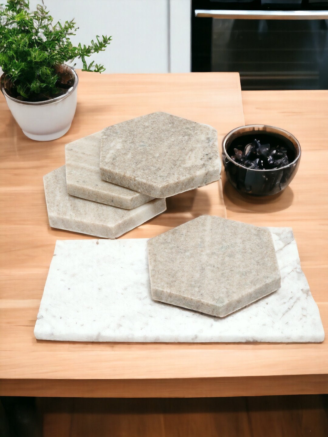 Set of 4 Hexagonal Marble Coasters | Marble Drink Coaster | Modern ...
