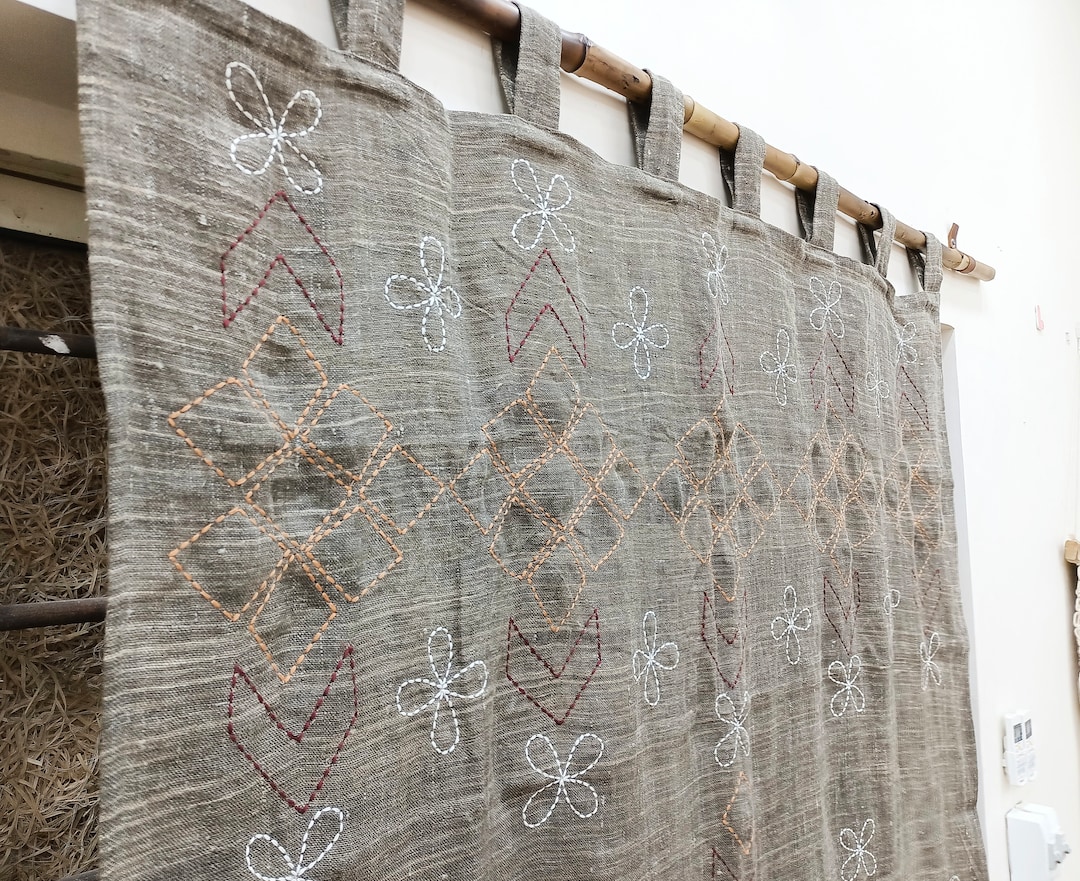 Tab Top Linen Curtain Sabra Silk Inspired Linen Curtain Embroidered ...