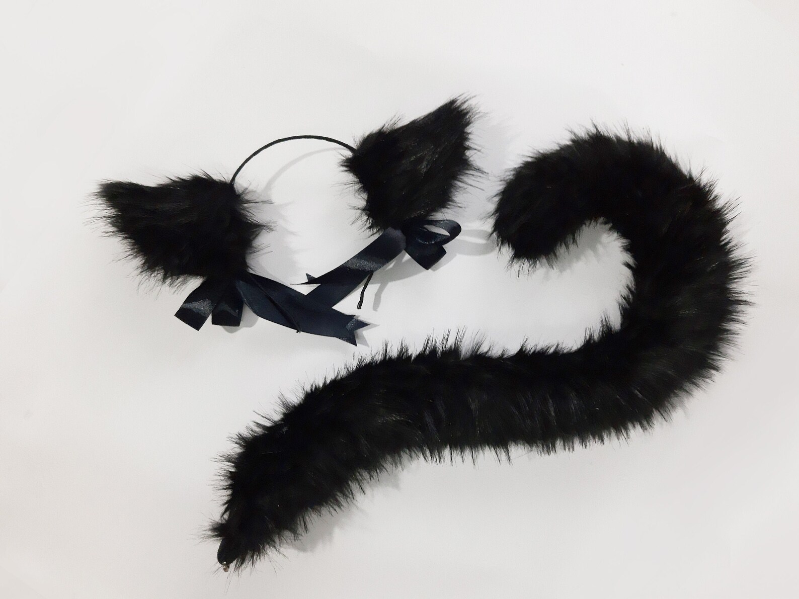 Fluffy Fuzzy Black & White Cat Ears and Tail for Cosplay and | Etsy