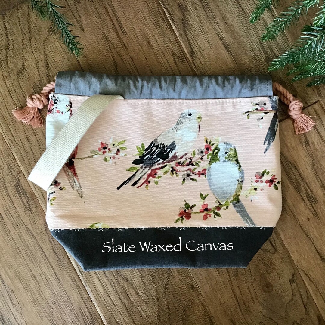 MADE TO ORDER Bird and Waxed Canvas Project Bag, Project Bag, Knitting ...
