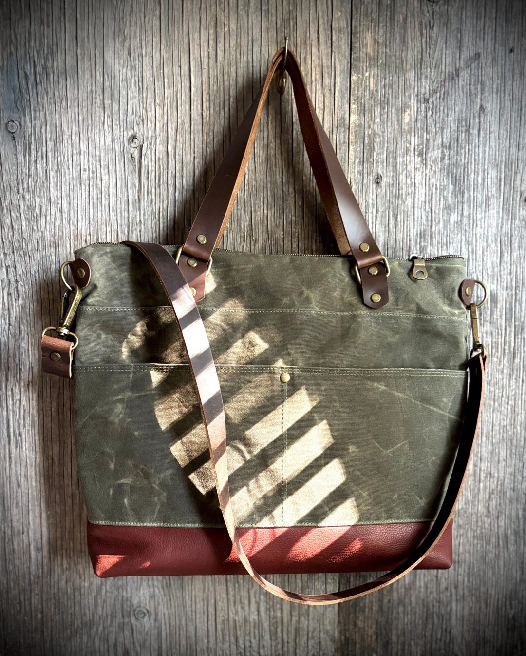 MADE TO ORDER- Full Waxed Canvas & Leather Mid Sized Tote, Project Bag ...
