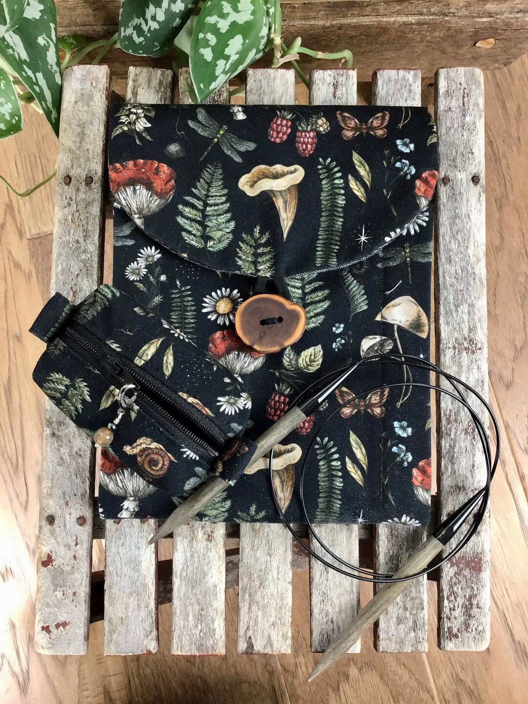 MADE TO ORDER, Mushroom Canvas Circular Needle Case, Needle Case ...