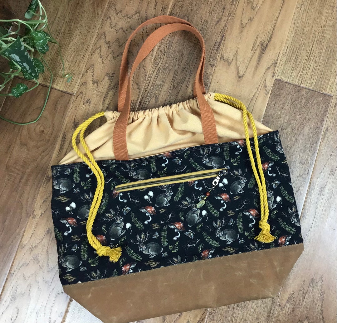 MADE TO ORDER, Jackalope Pop up Tote W/front Zip, Extra Large Project ...
