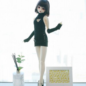 BJD Clothes Heart Cut Out One-piece and Arm Warmers Set Black for DD ...