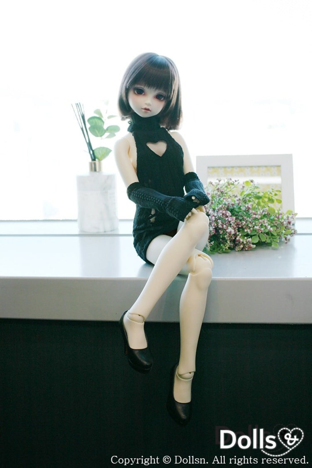 BJD Clothes Heart Cut Out One-piece and Arm Warmers Set Black for DD ...