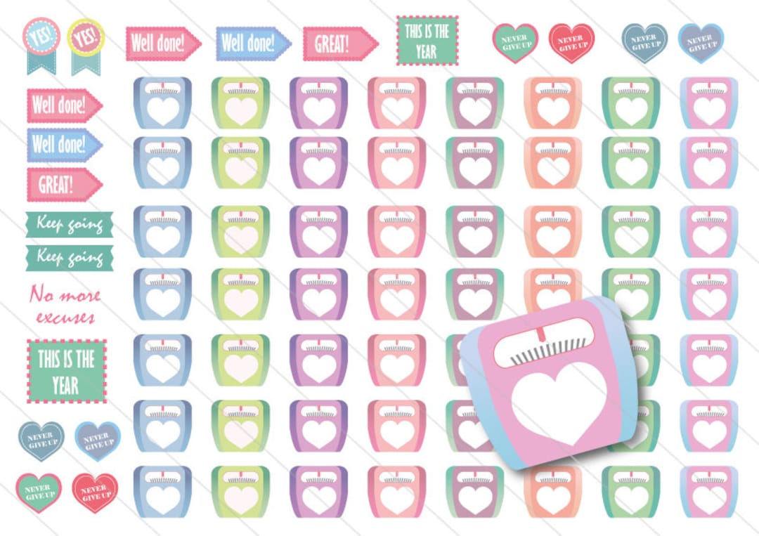 Planner Digital Printable Weight Loss Stickers - Scale, Motivational ...