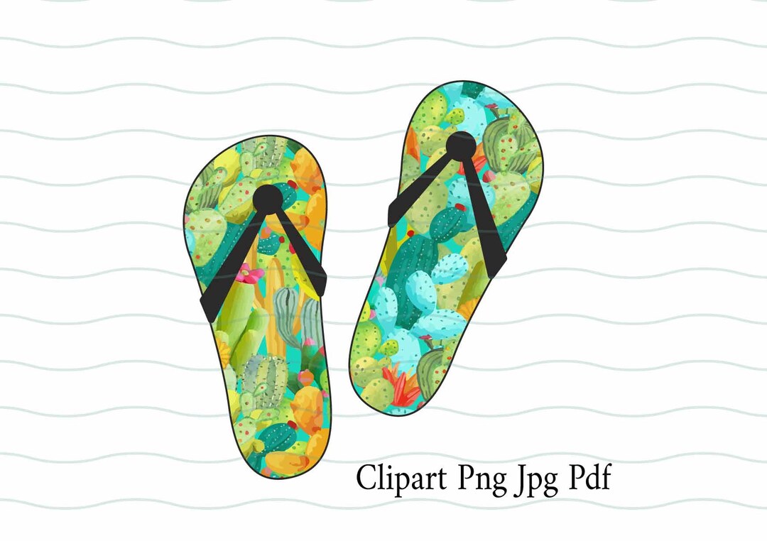 Flip Flop Clipart, Summer Beach Clipart, Cactus Patter Flip Flop ...