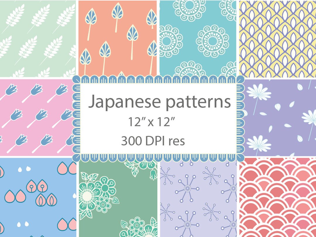 Japanese Digital Paper Printable Flowers and Leaves Instant Download ...