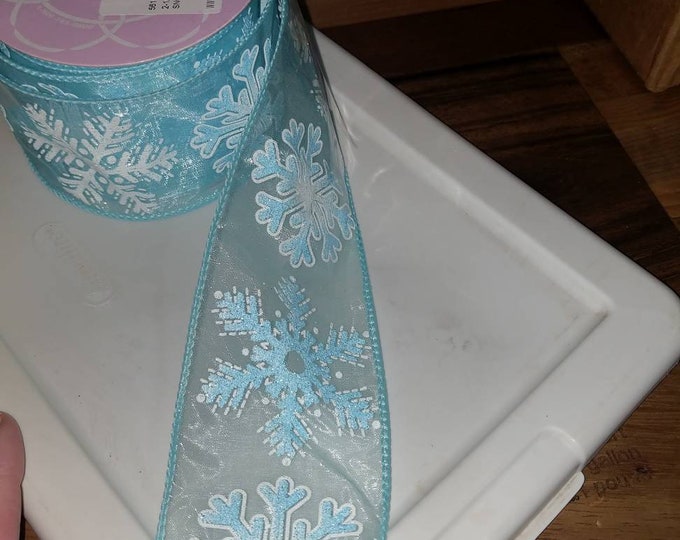 2.5" Sparkling Blue Snowflake Satin Ribbon, Winter Blue Snowflake ...