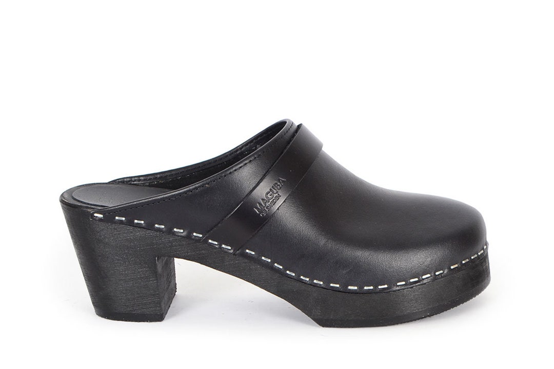 Mid Heel Clogs in Black, Stockholm Black With Black Mid, Women’s Clogs ...