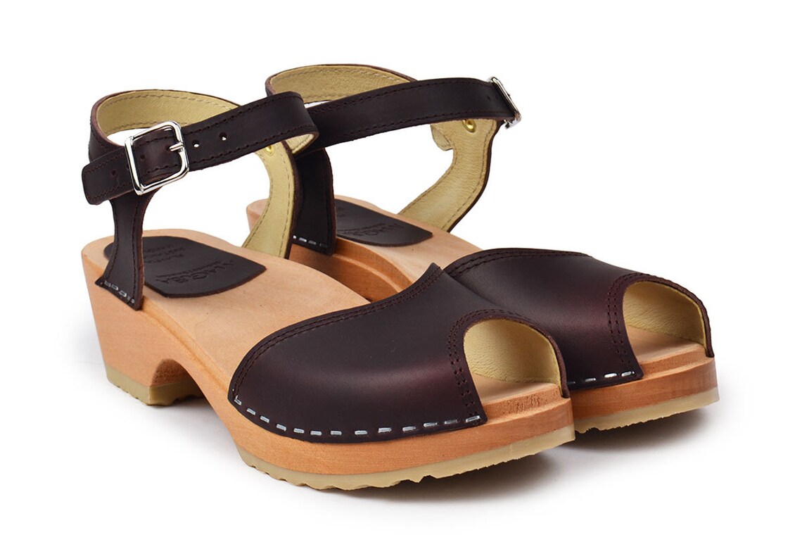 Open Toe Clog Sandals / Swedish Low Heel Wooden Clogs / - Etsy