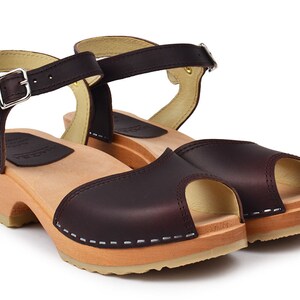 Open Toe Clog Sandals / Swedish Low Heel Wooden Clogs / Granada Tobacco ...