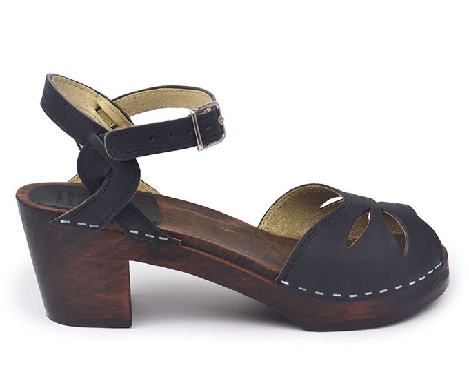 Clog Sandas in Black Black Swedish Clogs Open Toe Clog | Etsy